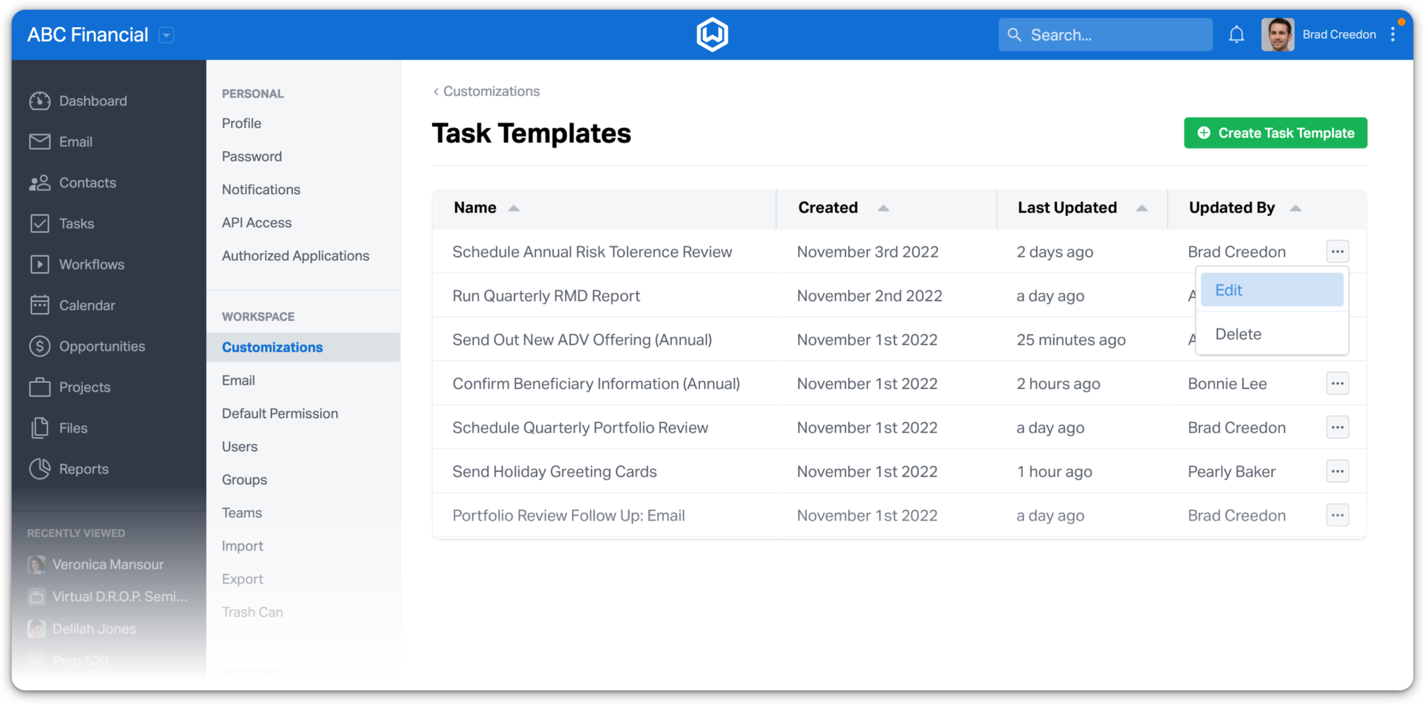 New Feature: Task Templates | Wealthbox CRM