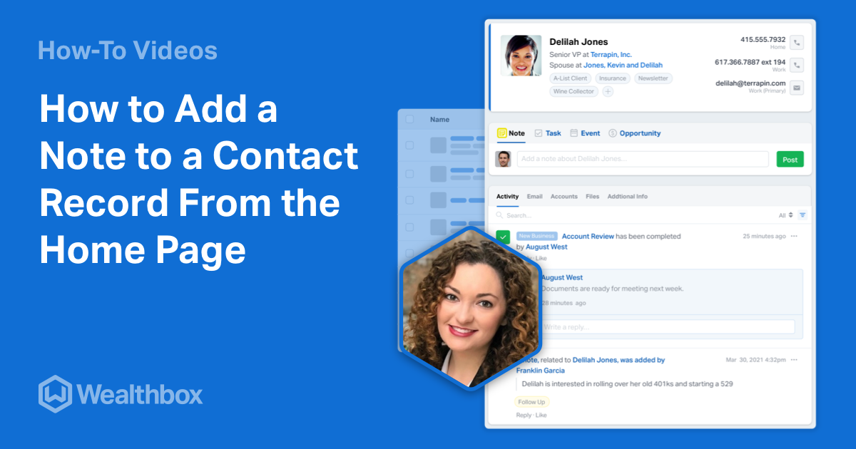 How to Add a Note to a Contact Record from the Home Page | Wealthbox CRM